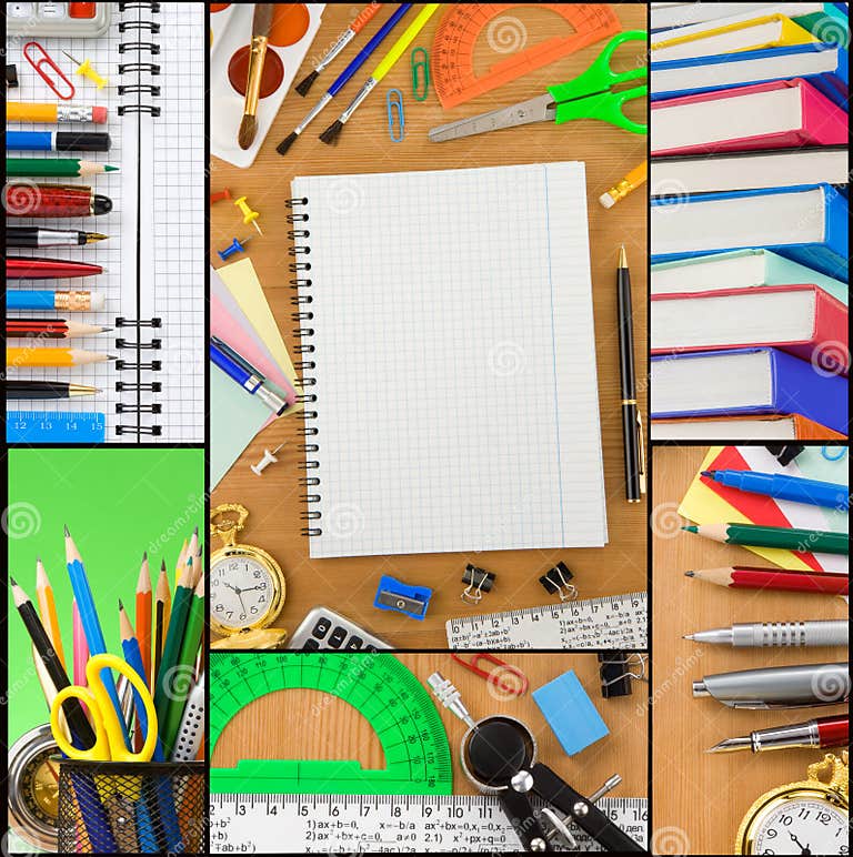 Back to school collage stock photo. Image of compass - 24916556