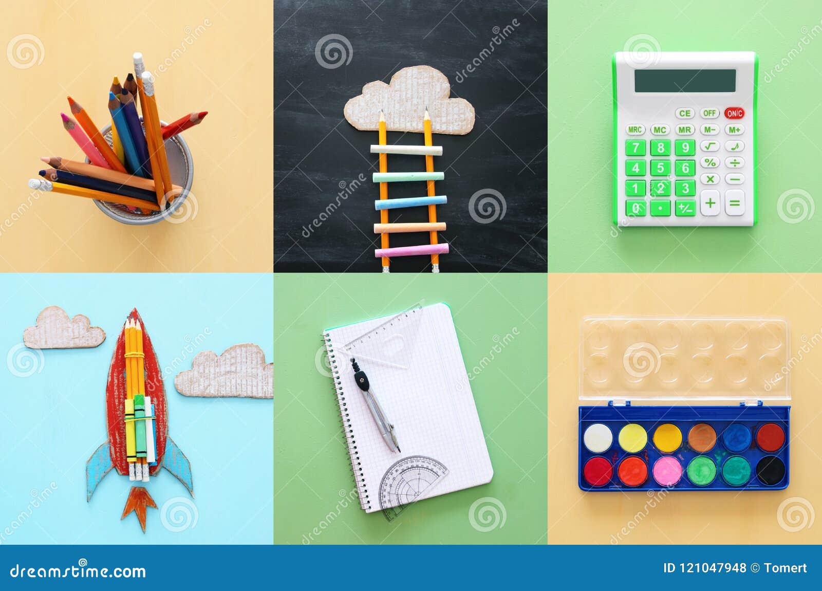 Back To School Collage Concept. School Objects and Supply with C Stock ...