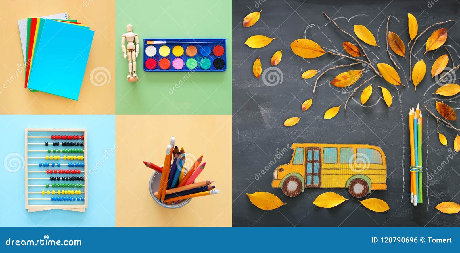 Back To School Collage Concept. School Objects and Supply with ...