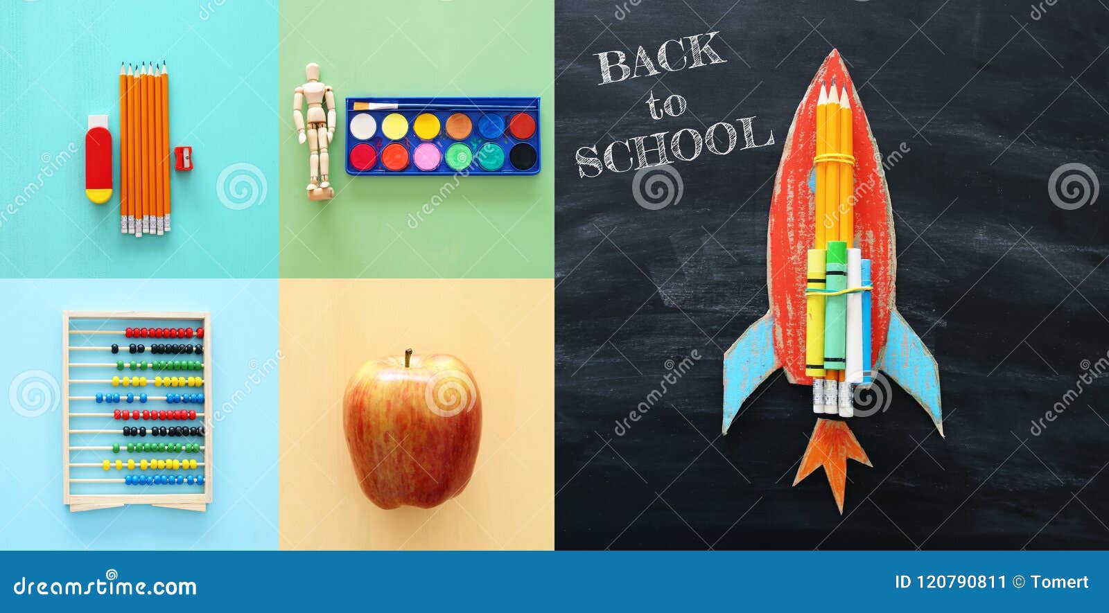 Back To School Collage Concept. School Objects and Supply with ...