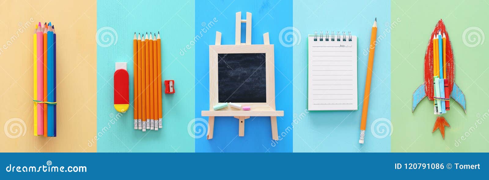 Back To School Collage Concept. School Objects and Supply with ...