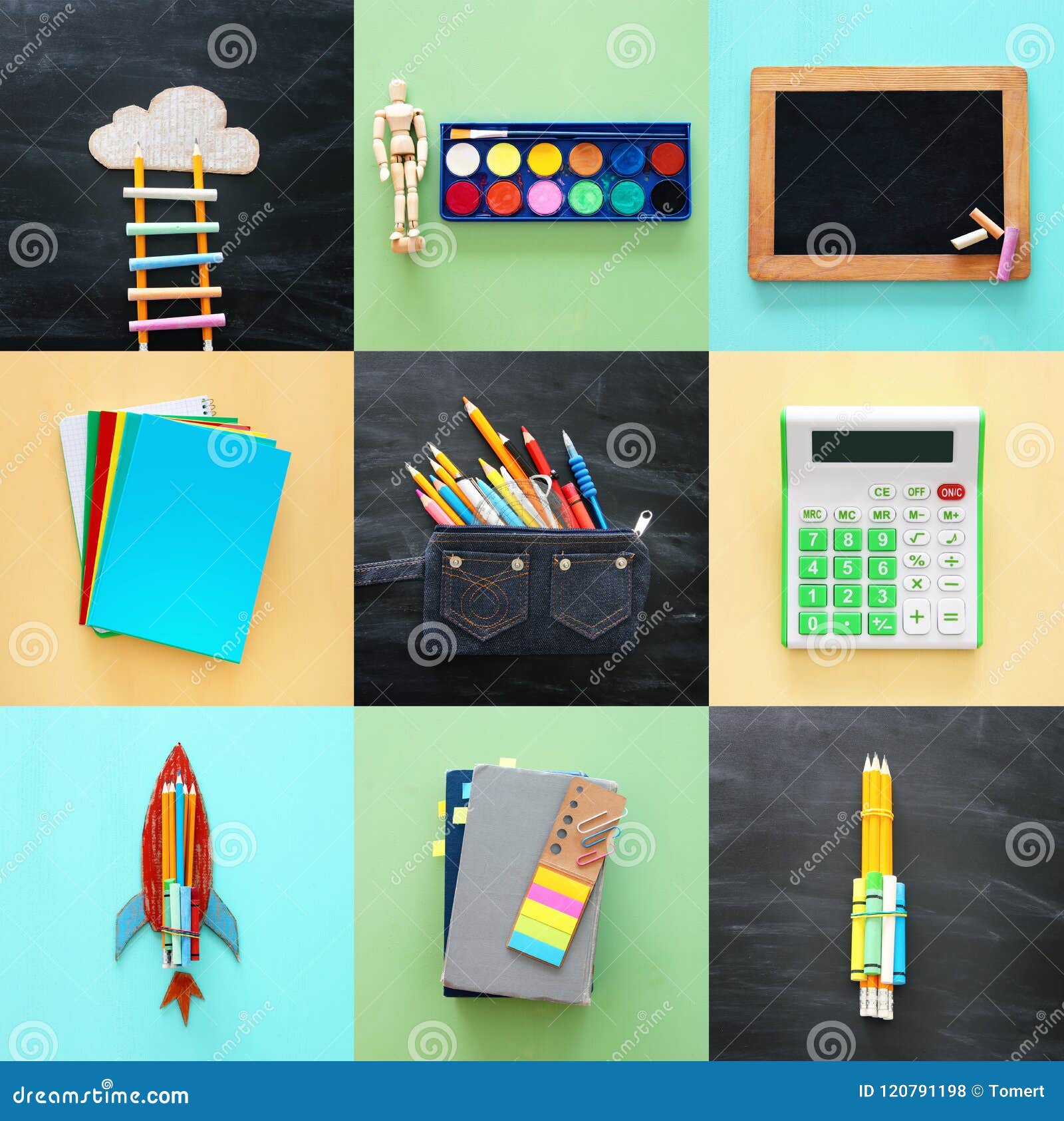 Back To School Collage Concept. School Objects and Supply with ...