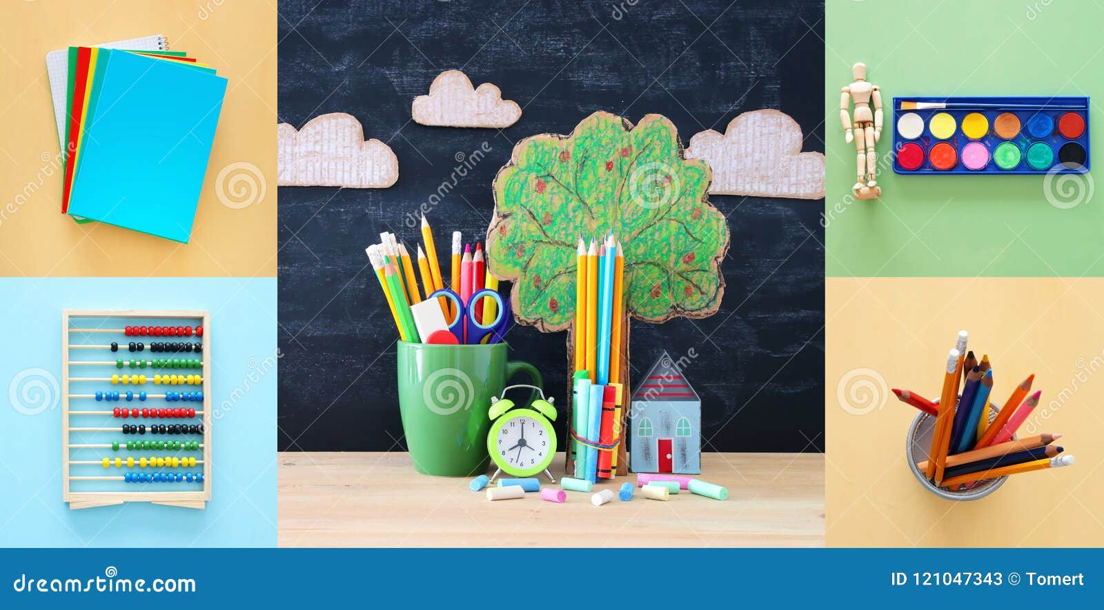 Back To School Collage Concept. School Objects and Supply with ...