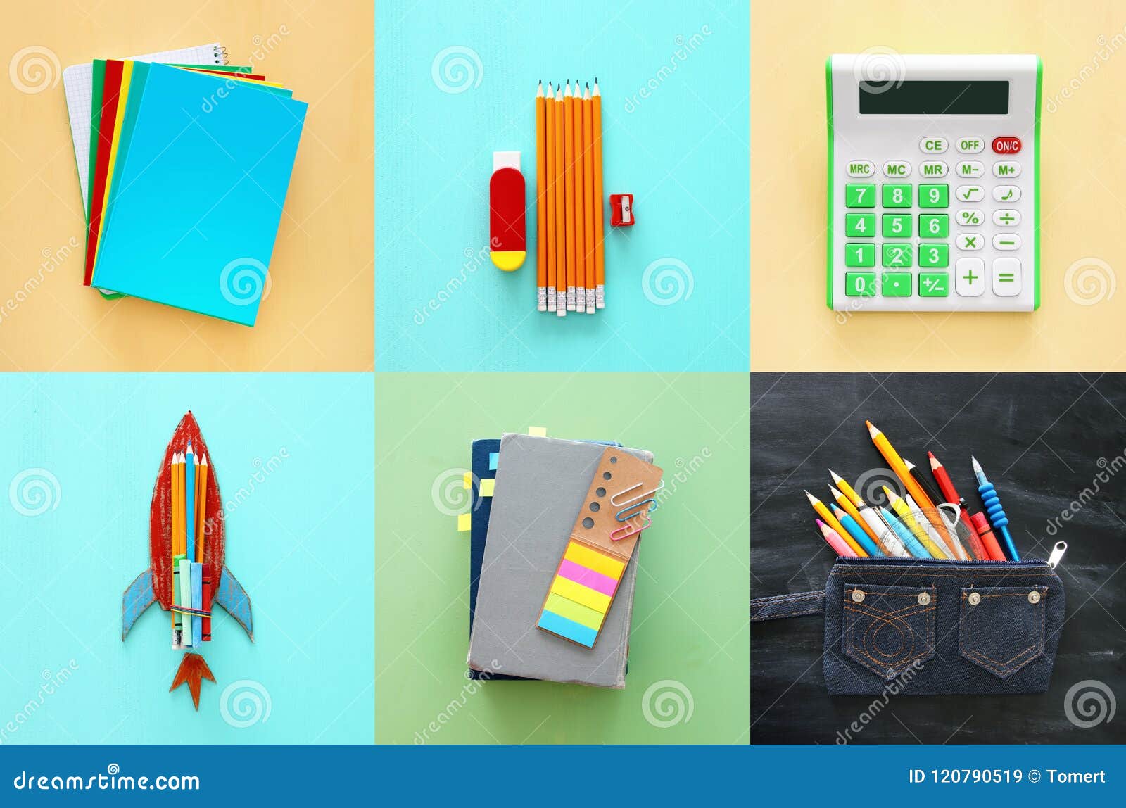 Back To School Collage Concept. School Objects and Supply with C Stock ...