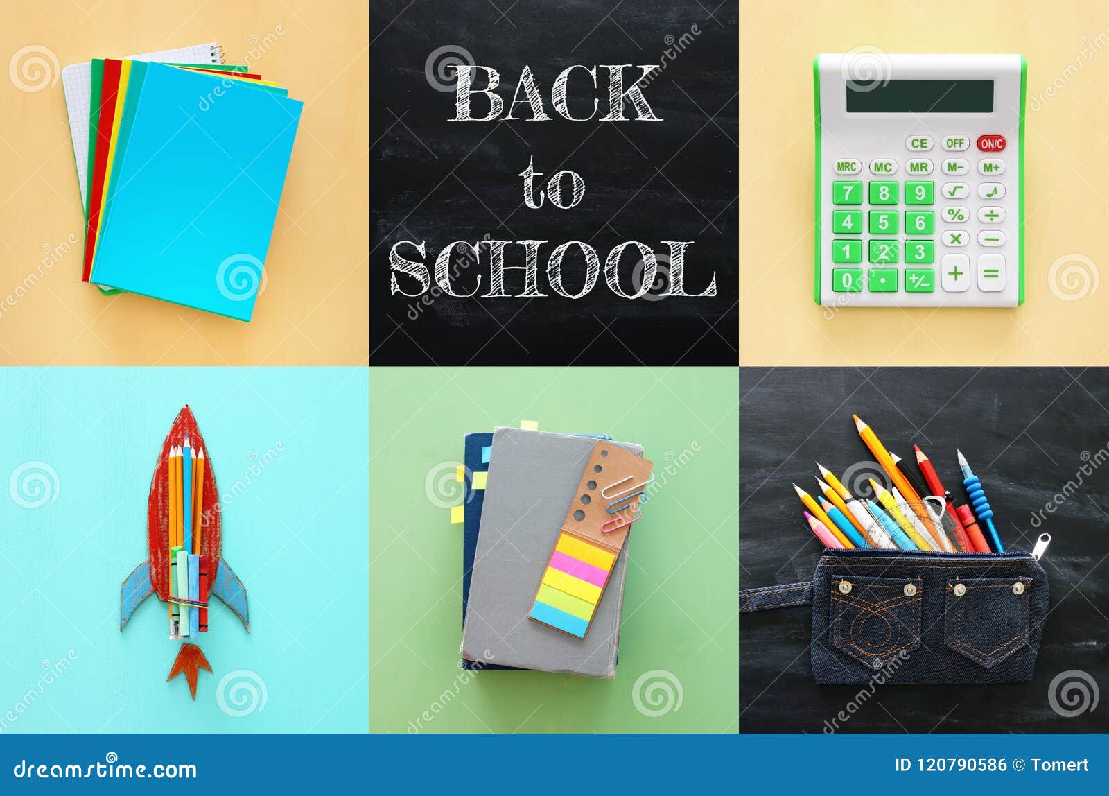 Back To School Collage Concept. School Objects and Supply with C Stock ...