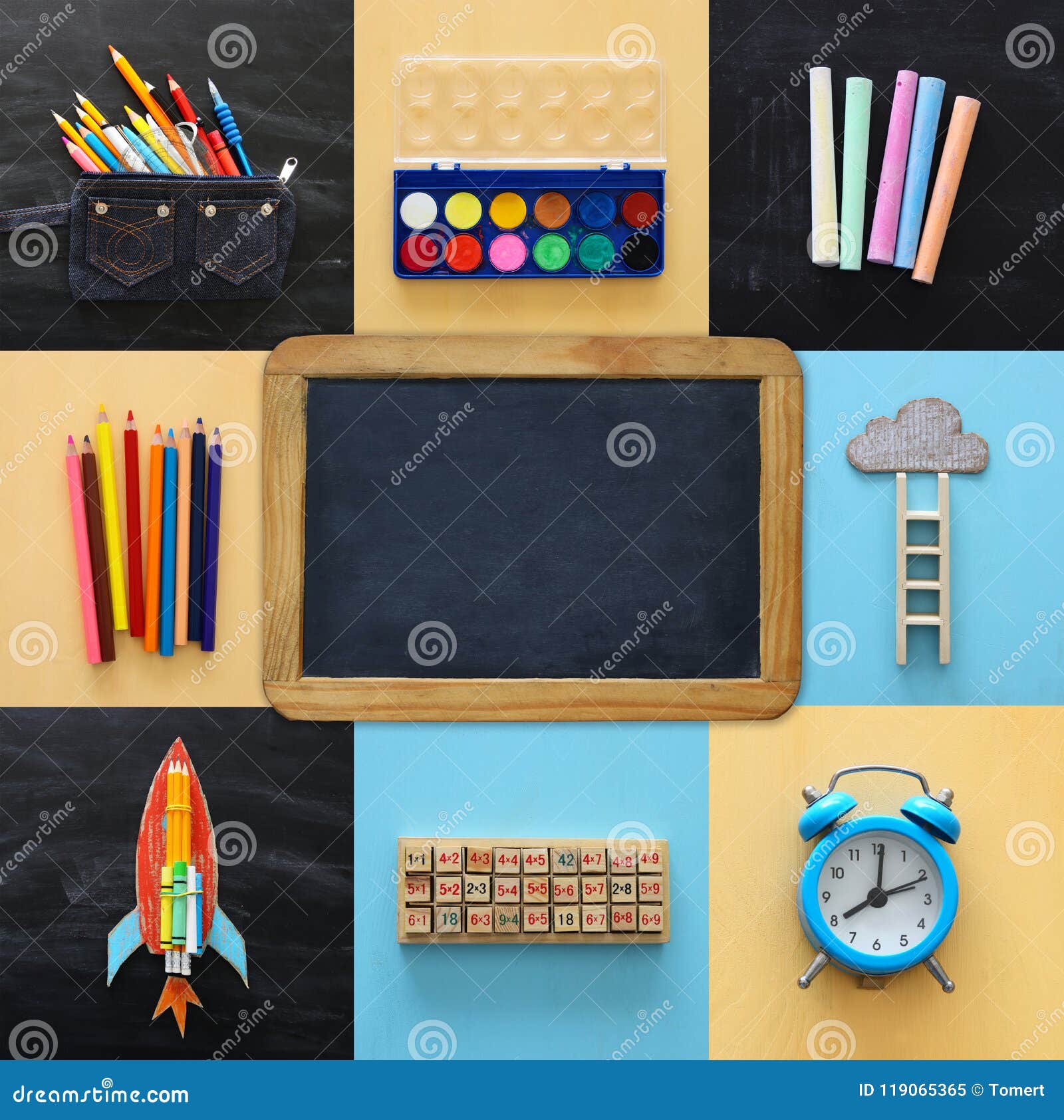 Back To School Collage Concept. School Objects and Supply with ...