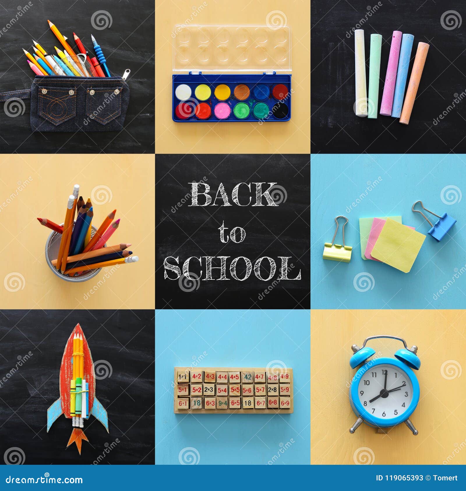 Back To School Collage Concept. School Objects and Supply with ...