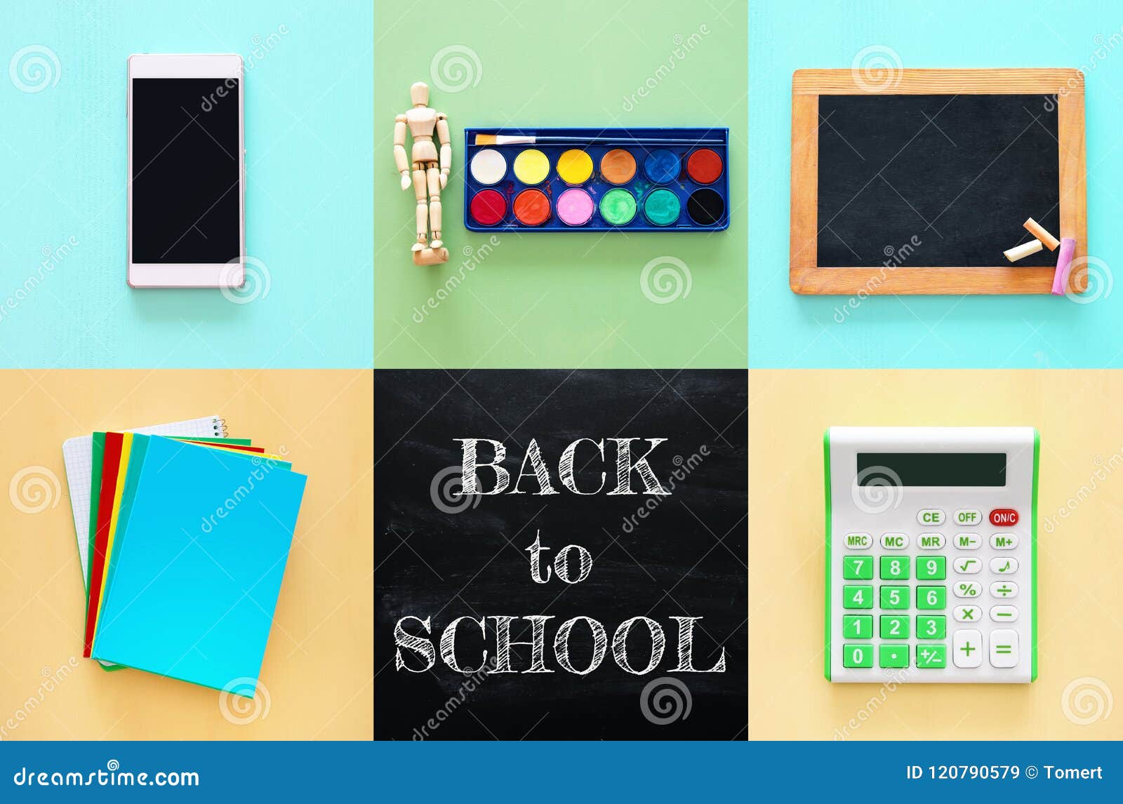 Back To School Collage Concept. School Objects and Supply with C Stock ...