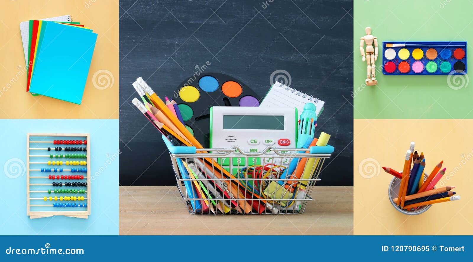 Back To School Collage Concept. School Objects and Supply with ...