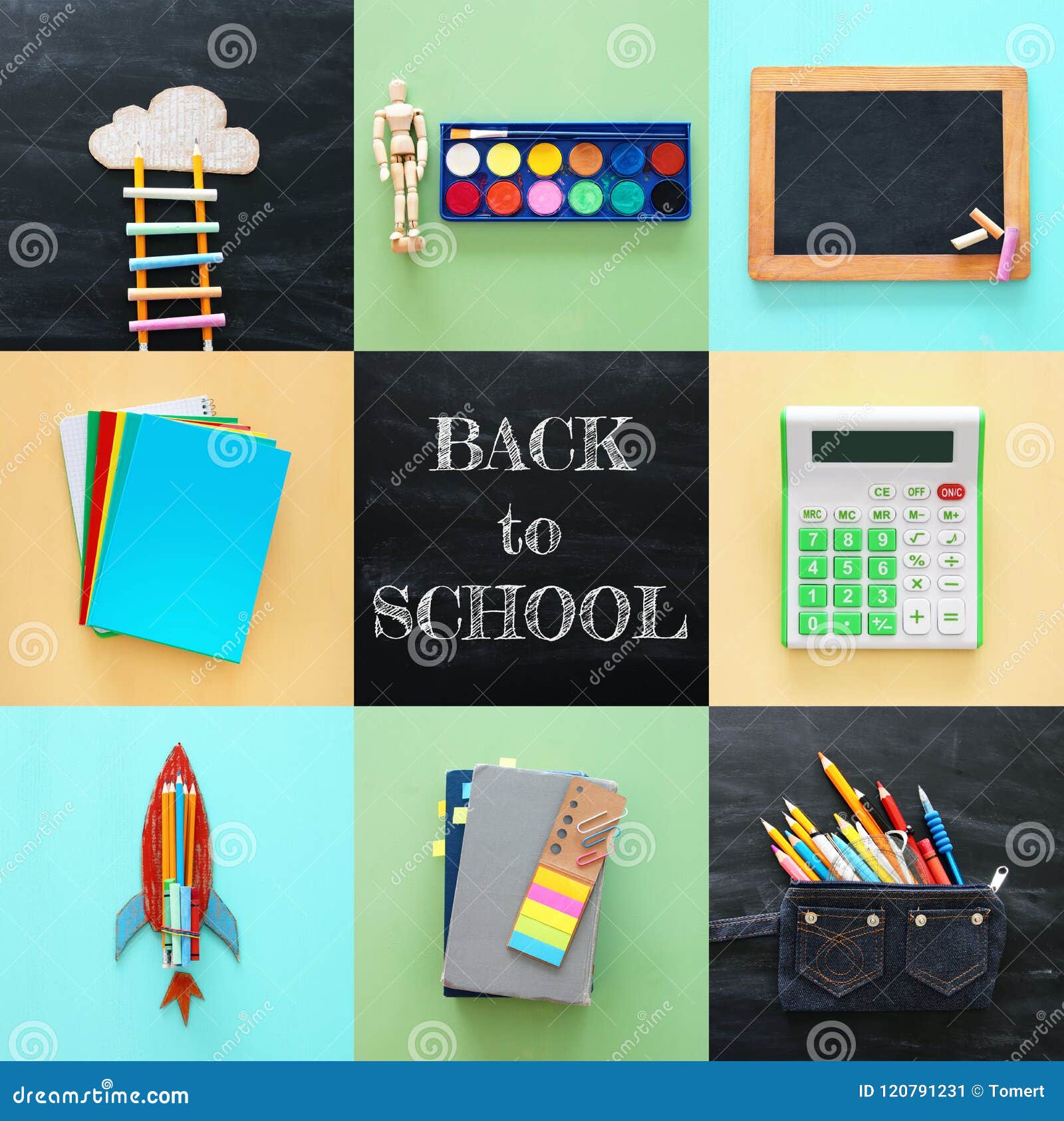 Back To School Collage Concept. School Objects and Supply with ...