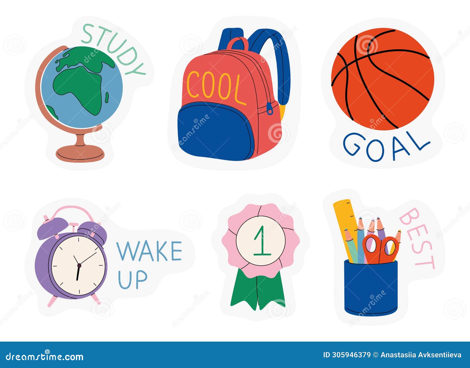 Back To School Collection of Badges for Students with School Supplies ...
