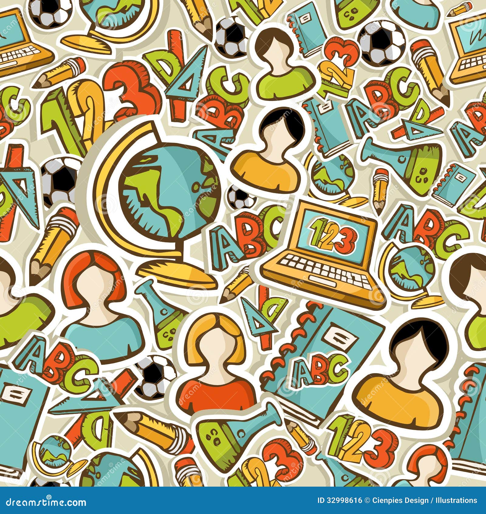 Back To School Colorful Icons Education Seamless Pattern. Royalty Free ...