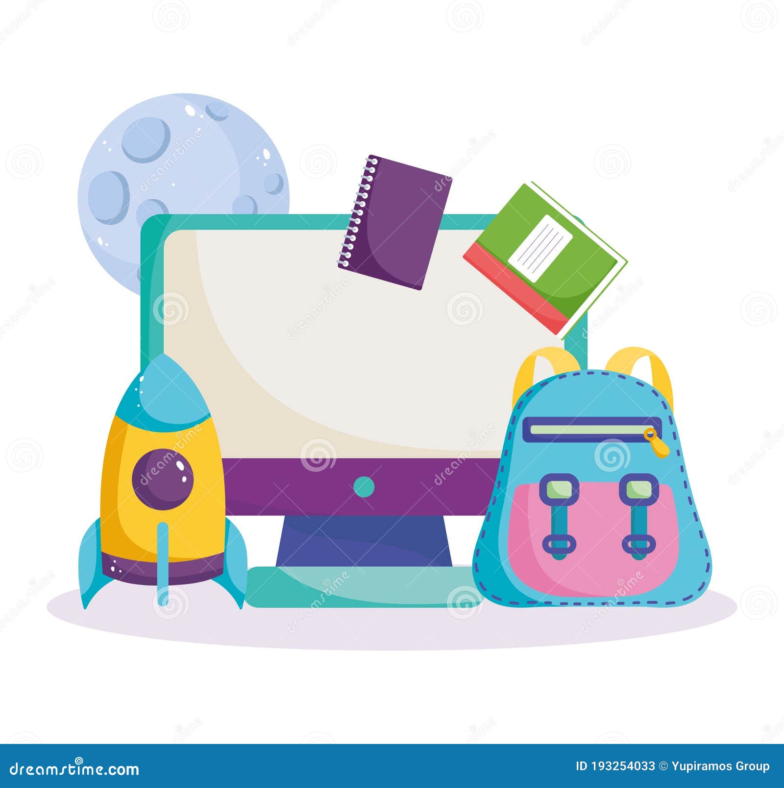 Back To School, Computer Online Backpack Books Rocket Planet Science ...