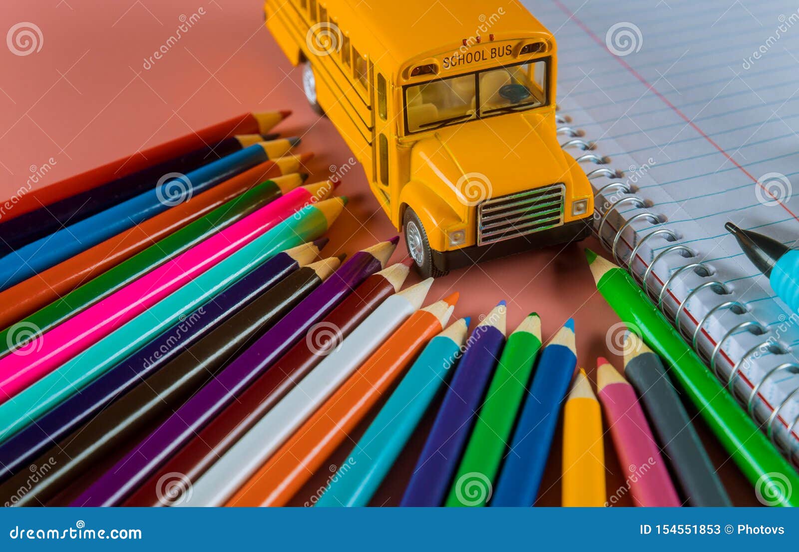 Back To School Concept with Bus and Notebook ,pencil Stock Image ...