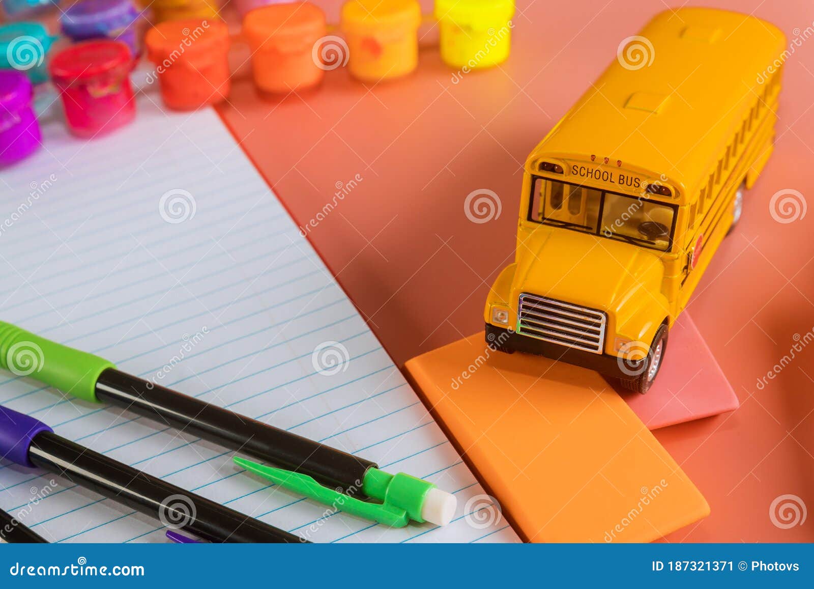 Back To School Concept with Bus and Notebook Pencil Stock Image - Image ...