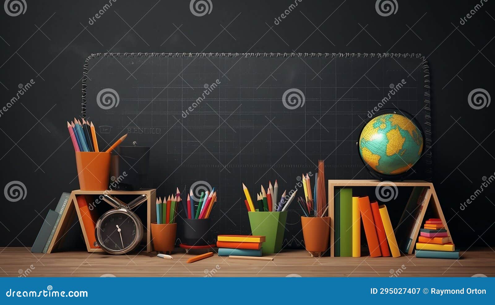 Back To School Concept with Clear Blackboard Background, Desk, Items ...
