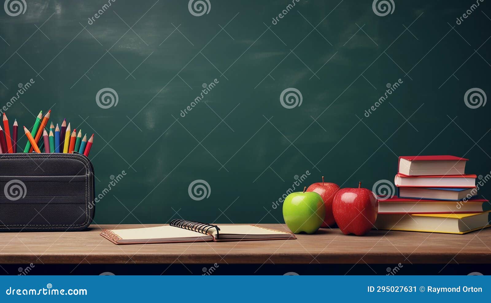 Back To School Concept with Clear Blackboard Background, Desk, Items ...