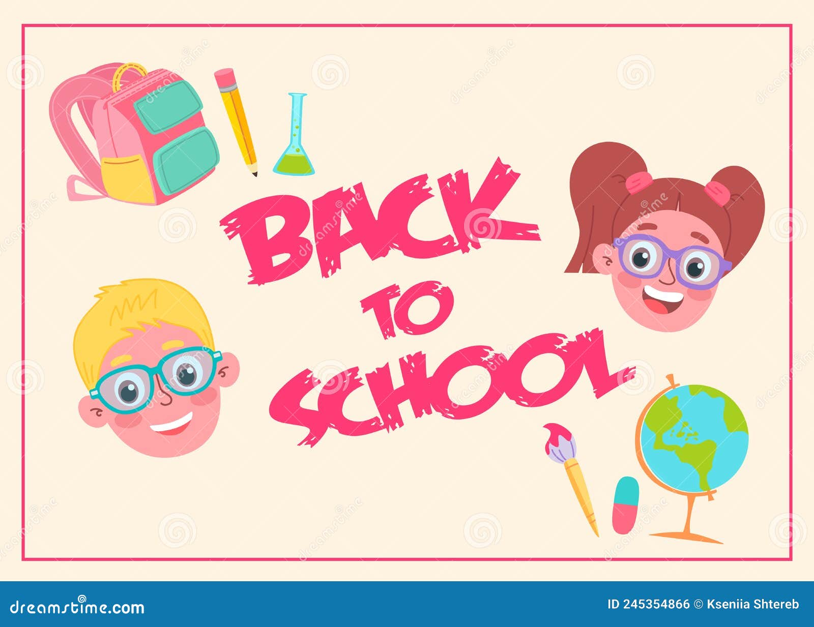 Back To School Concept, Cute Characters. Vector Illustration in Flat ...