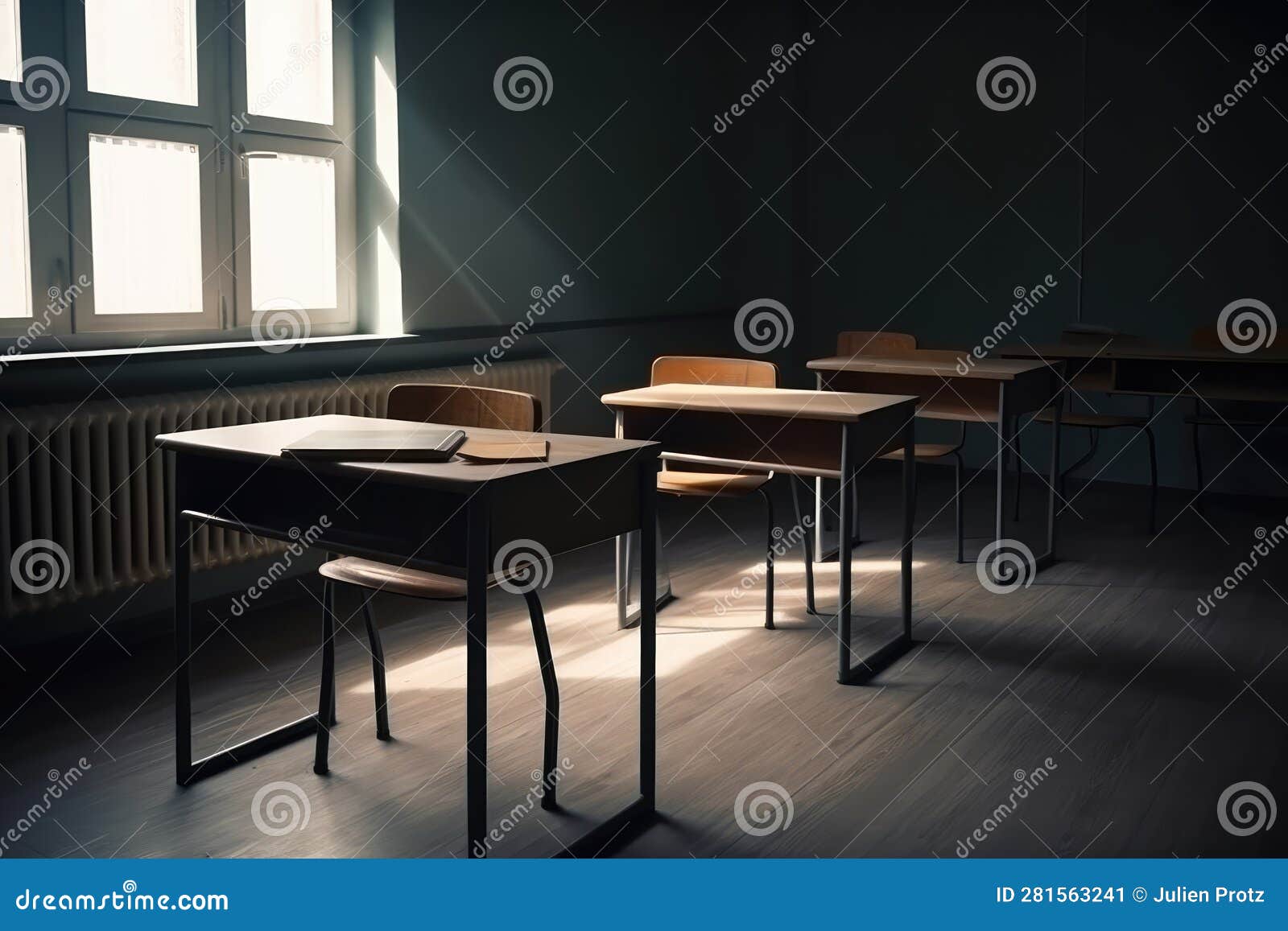Back To School Concept Empty Table in Classroom, AI Stock Illustration ...