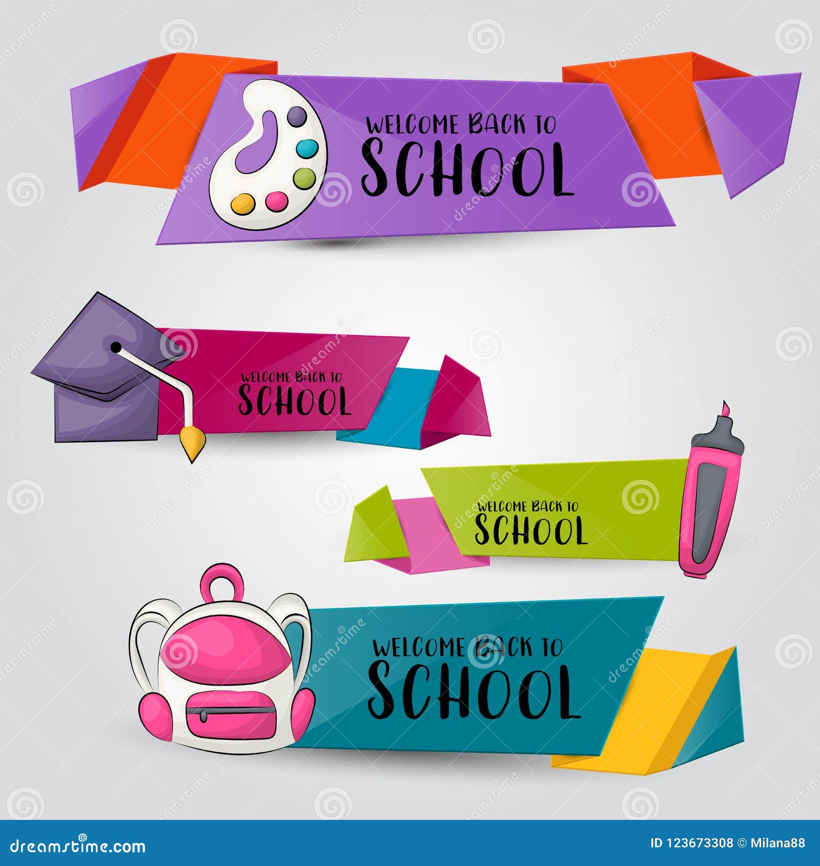 Back To School Concept. Horizontal Banner Template Set. Modern Hand ...