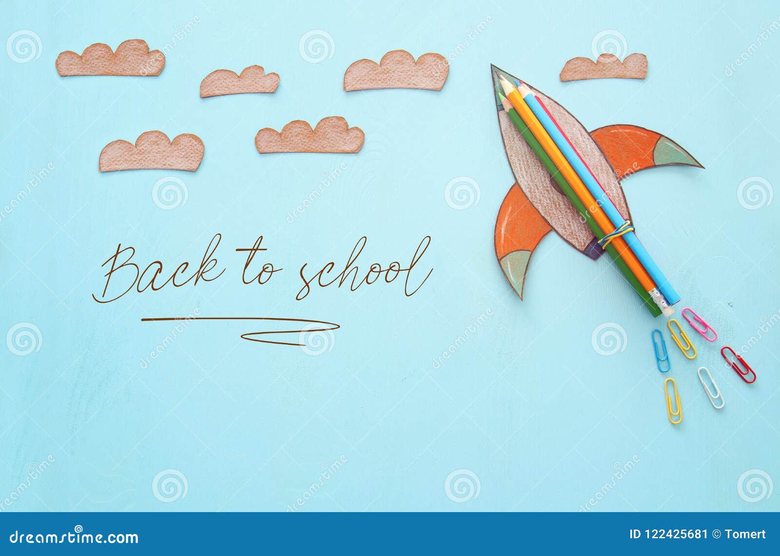 Back To School Concept. Rocket, Space Elements Shapes Cut from Paper ...