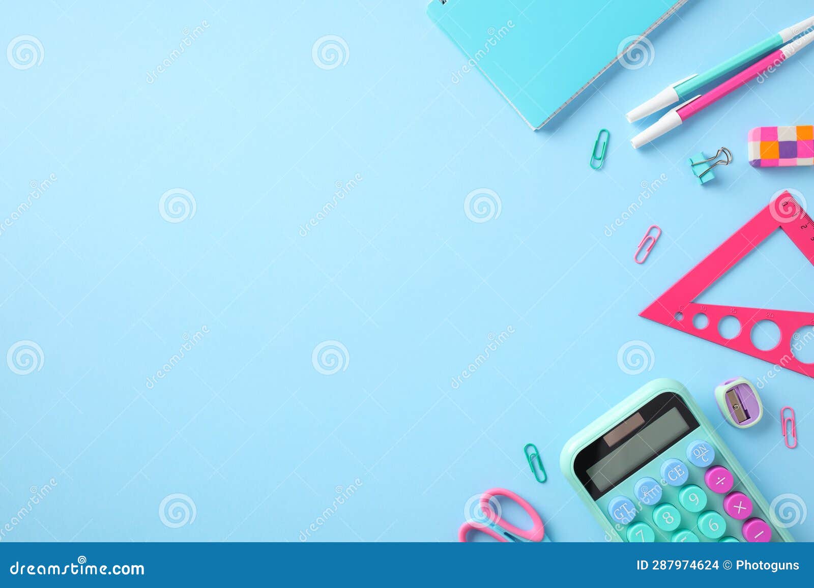 Back To School Concept. School Stationery Frame on Blue Background ...