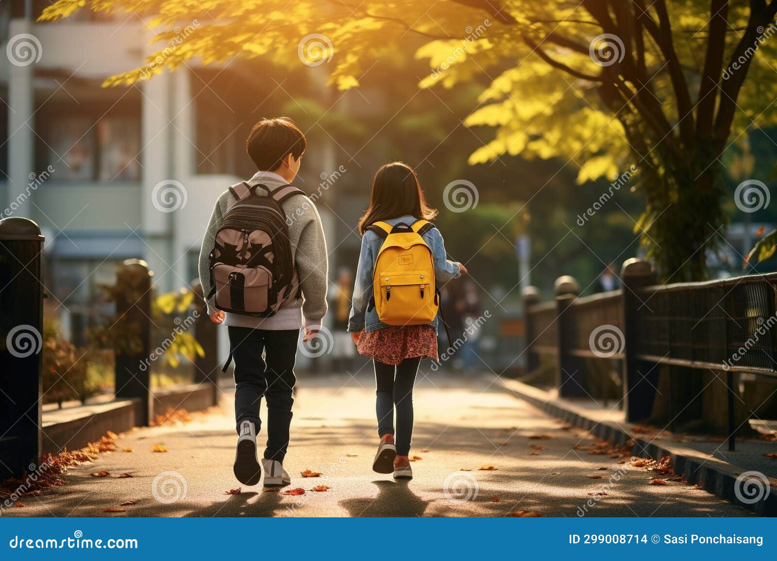 Back To School Concept. Back View of Children Go To School Together ...