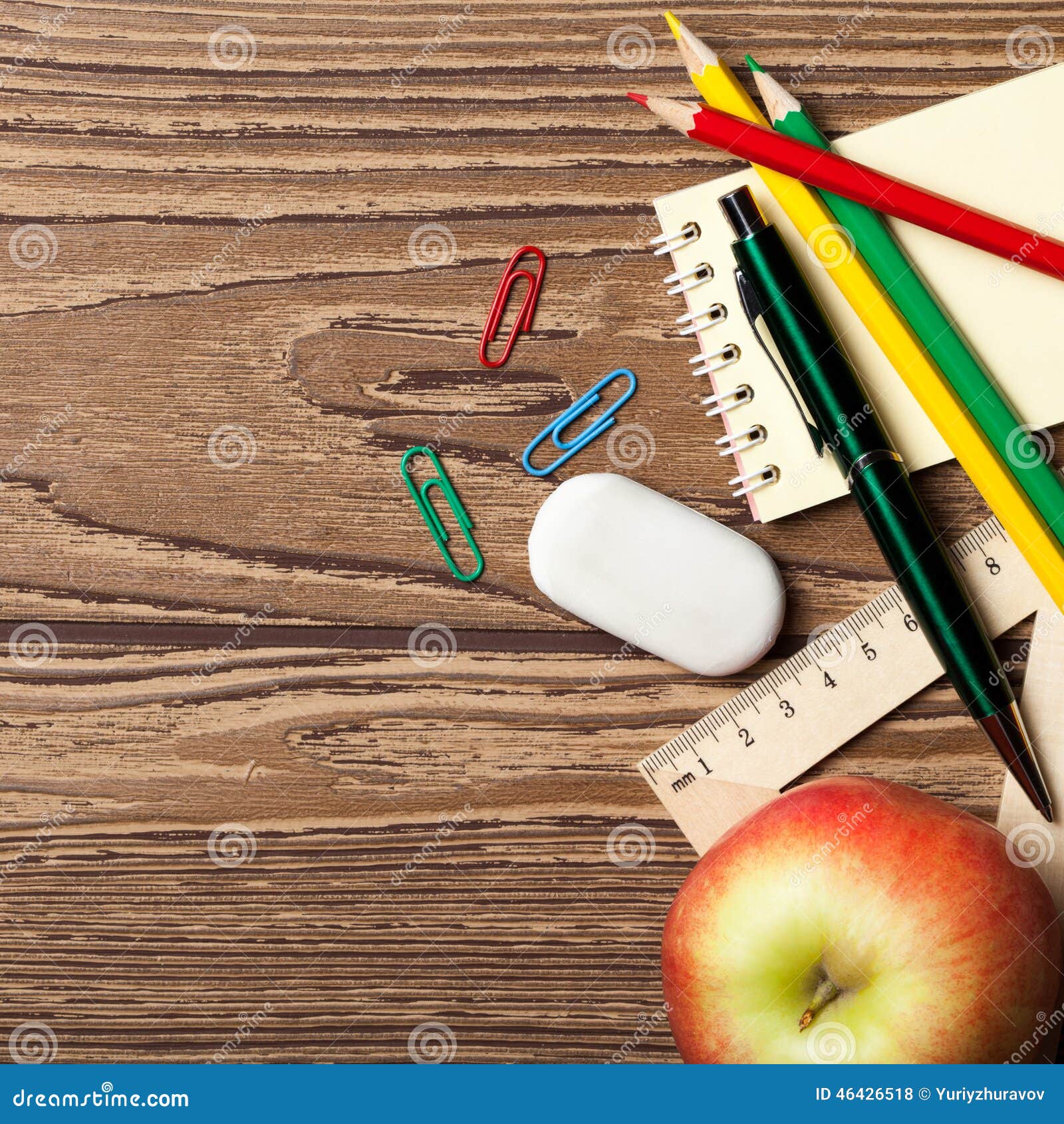 Back To School Concept on Wooden Table. Set of Objects Stock Photo ...