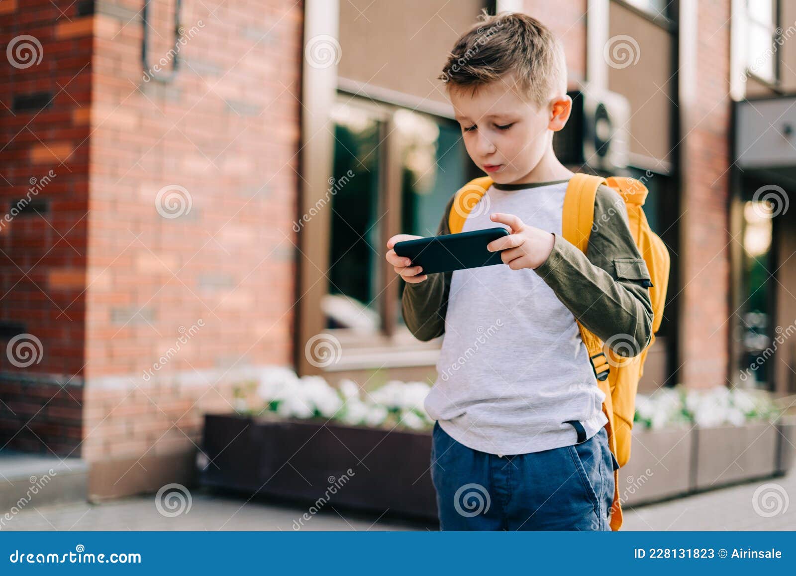 Back To School. Cute Child with Backpack Running and Going Study To ...