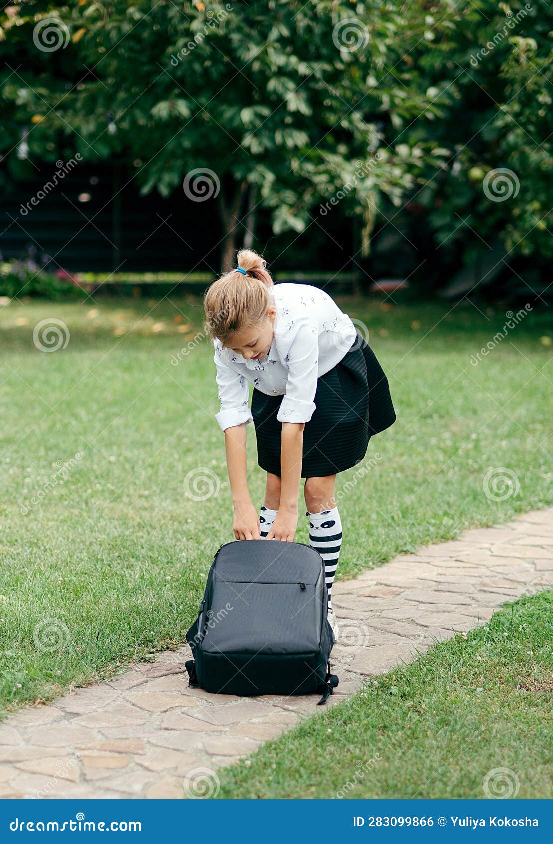 Back To School. Child Girl with Backpack Going To School Stock Photo ...