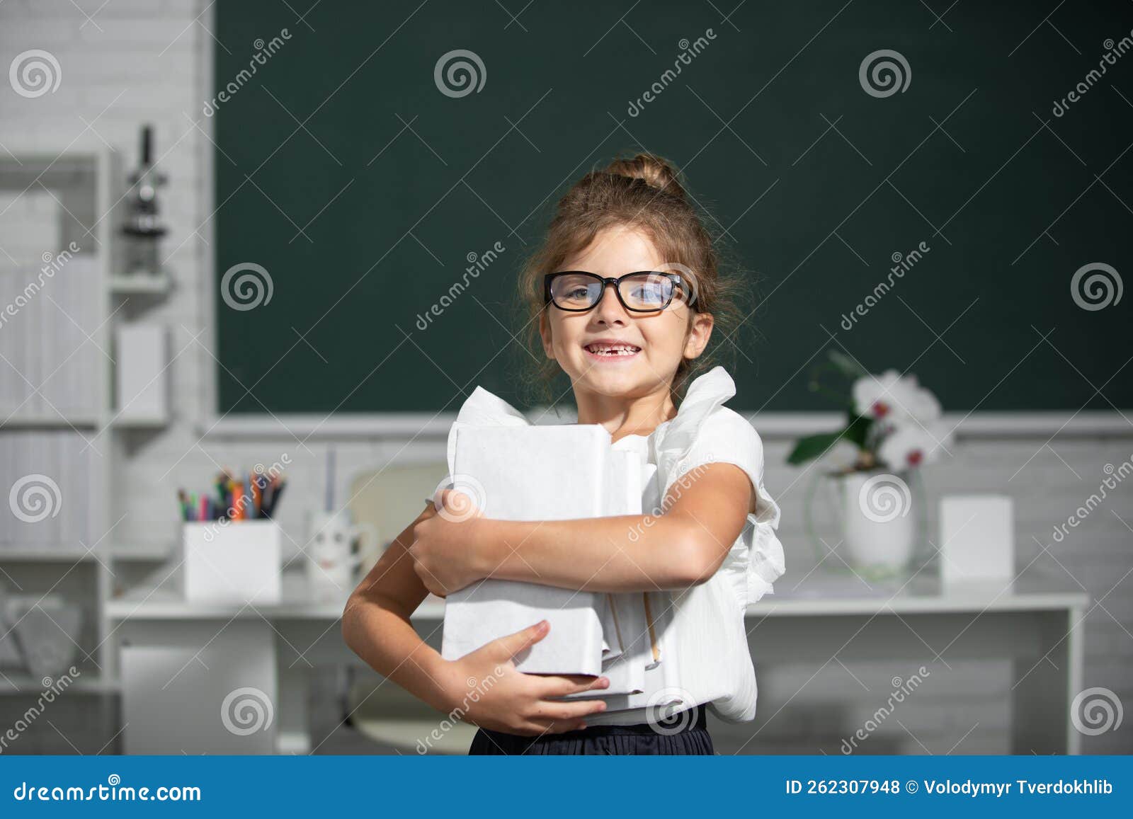 Back To School. Cute Child Nerd with Books at School. Kid is Learning ...