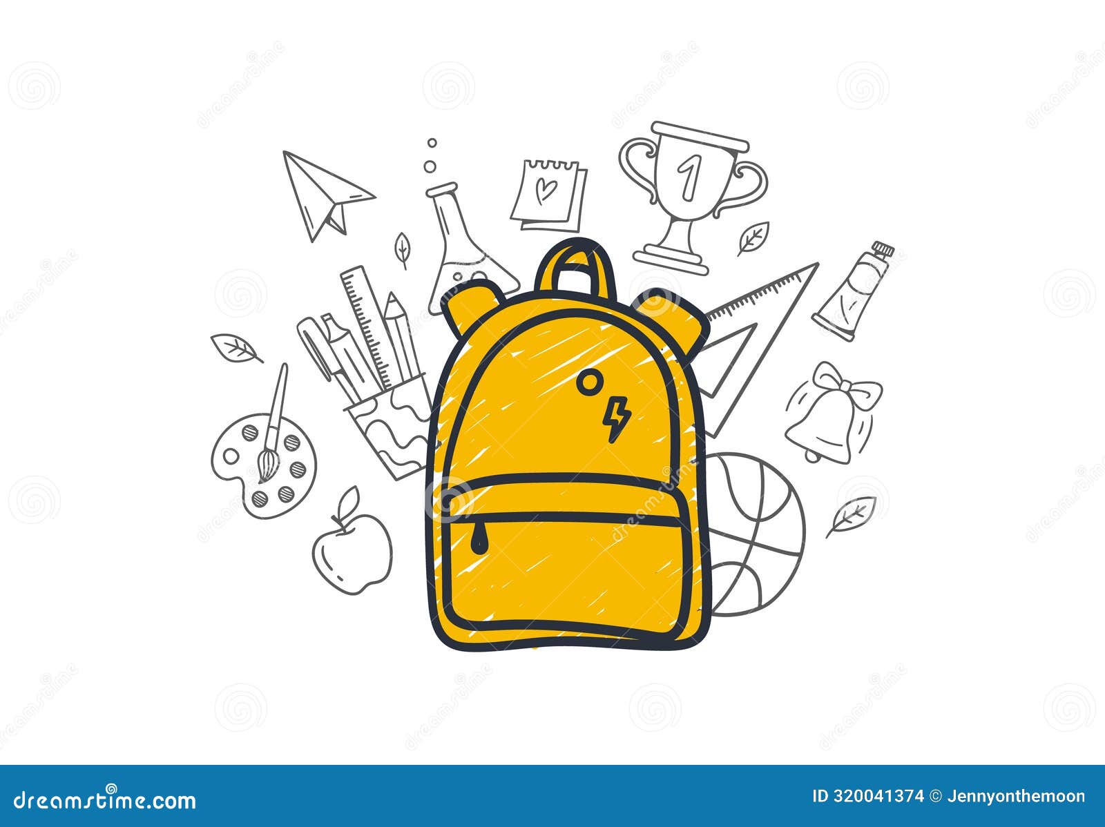 Back To School. a Doodle of Backpack with School Supplies and ...