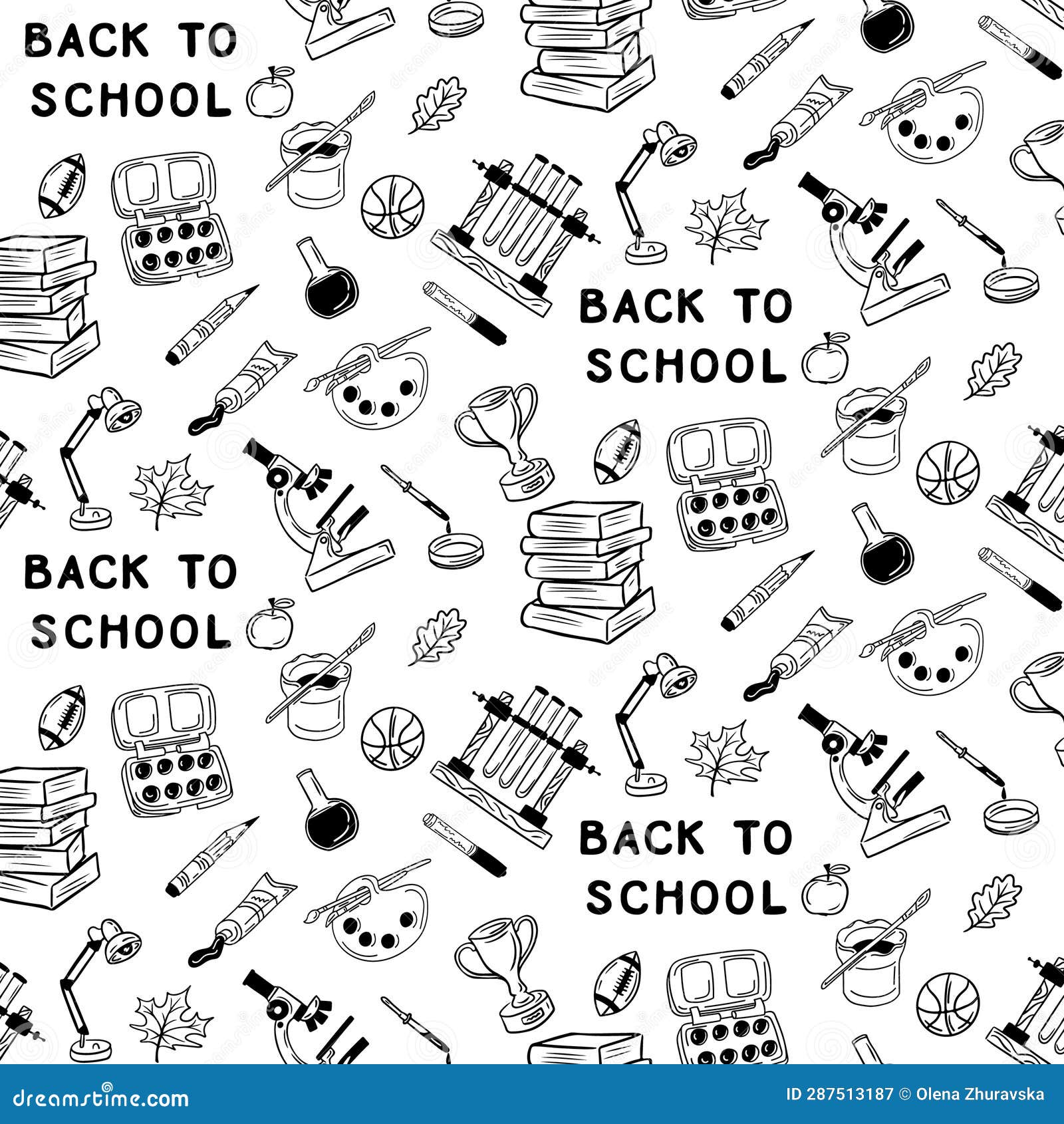 Back To School Doodle Elements Seamless Pattern Stock Vector - Illustration of card, paints ...