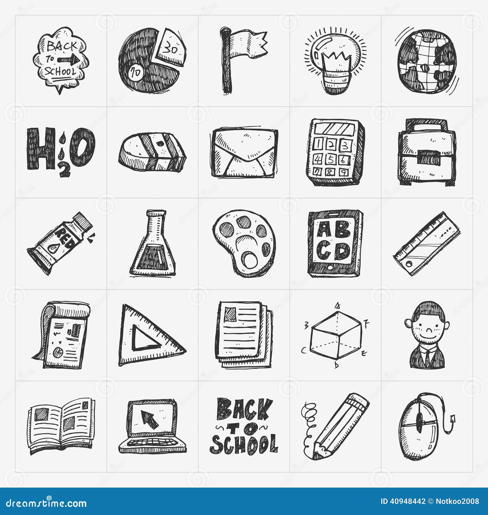 Back To School Doodle Hand-draw Icon Set Stock Vector - Illustration of ...