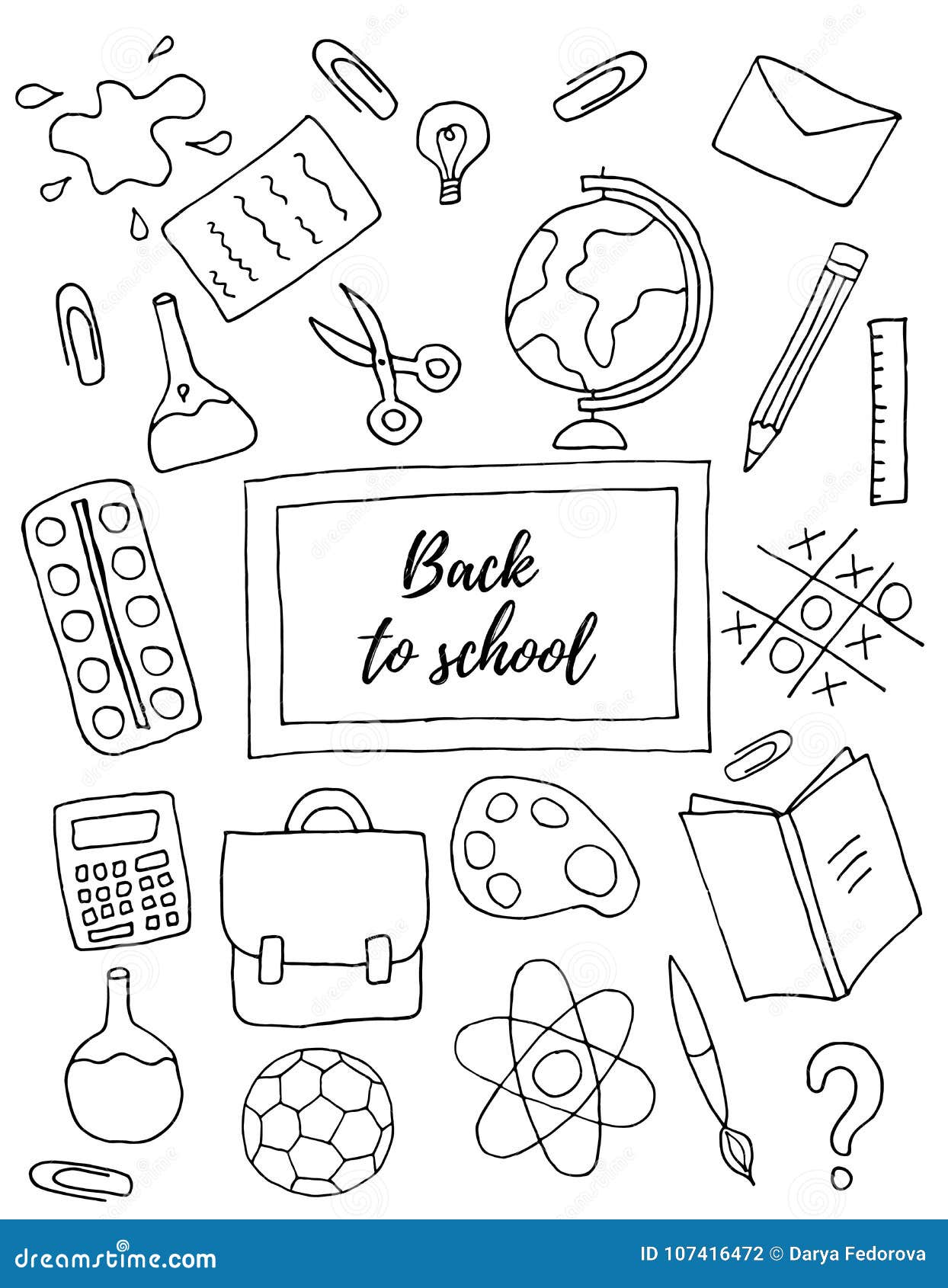 Back To School Doodle Hand Drawn Set. Stock Illustration - Illustration ...