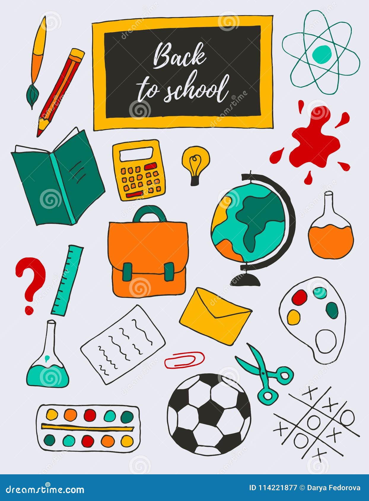 Back To School Doodle Hand Drawn Set. Stock Illustration - Illustration ...