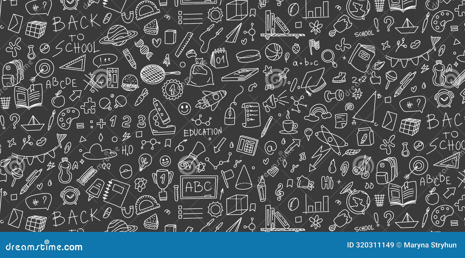 Back To School Doodle Pattern on Dark Background. Vector Graphics with School Elements Stock ...