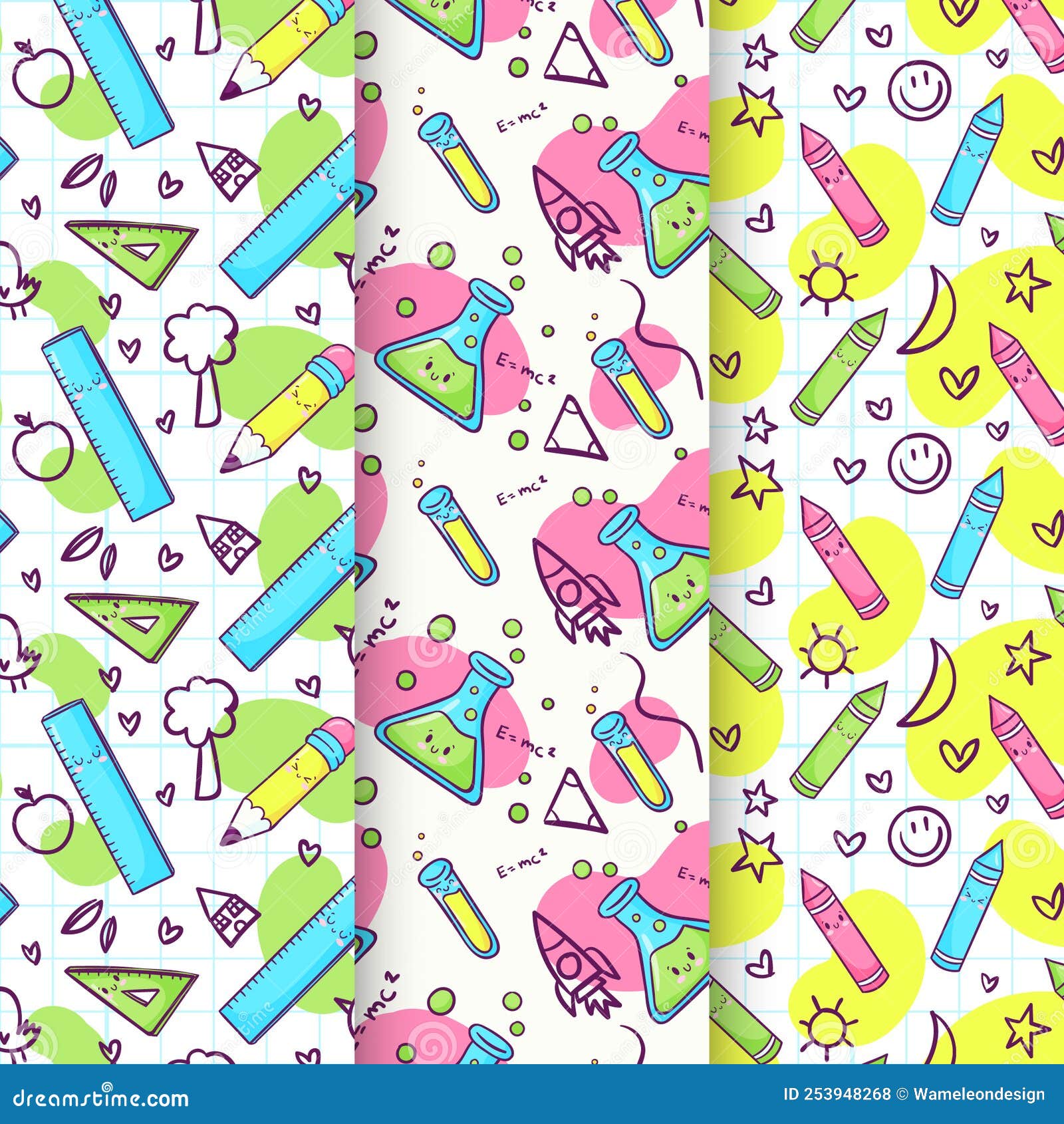 Back To School Doodle Seamless Pattern Drawing Background Design Vector ...