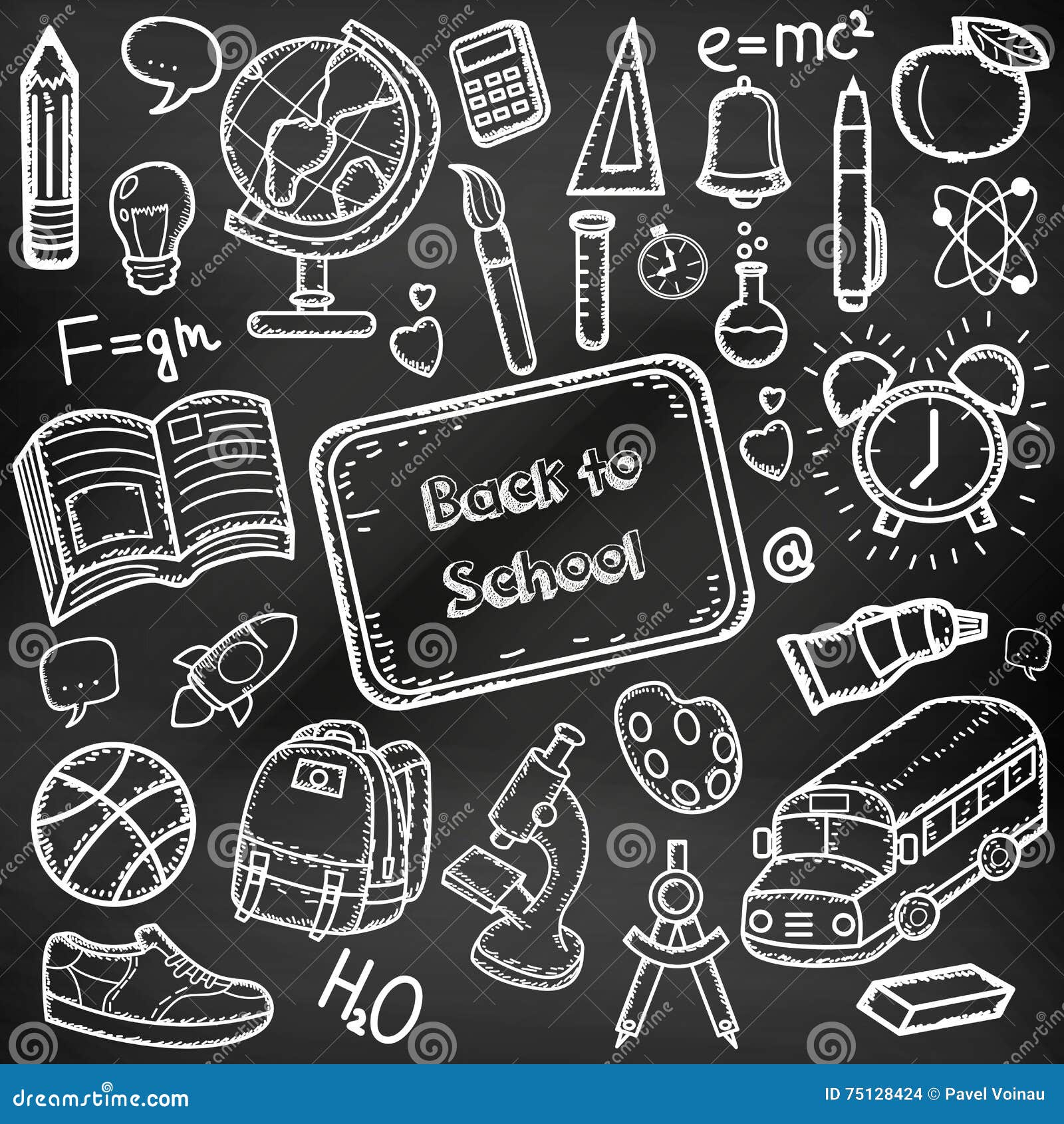 Back To School Doodle Set. Hand Draw School Items on a Chalkboard Stock ...
