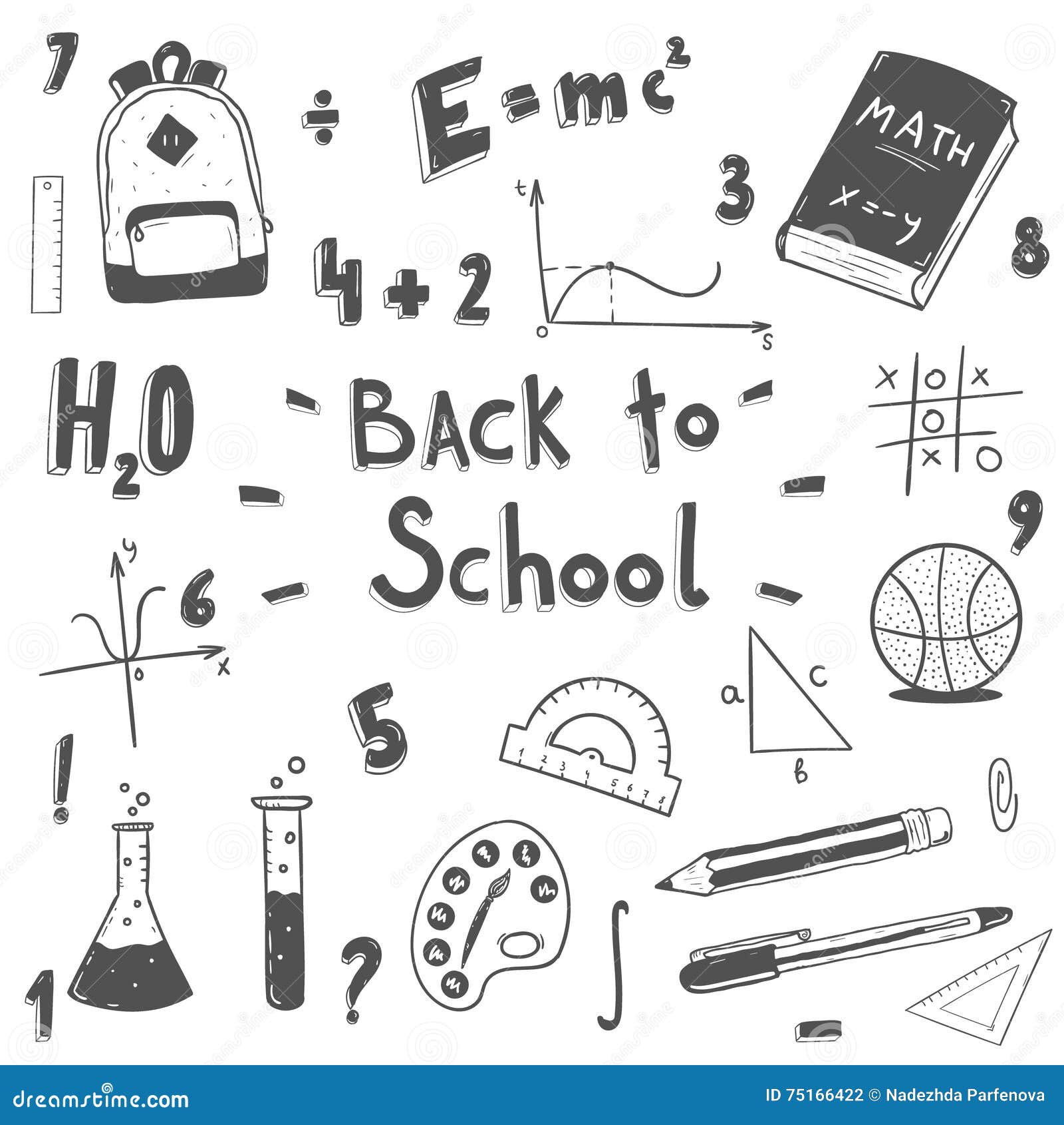 Back to school doodle set. stock vector. Illustration of lettering ...