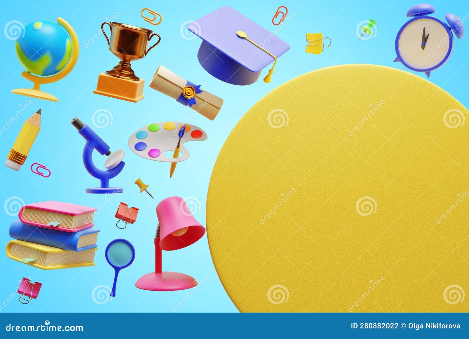 Back To School. Empty Yellow Circle and Education Elements Stock ...