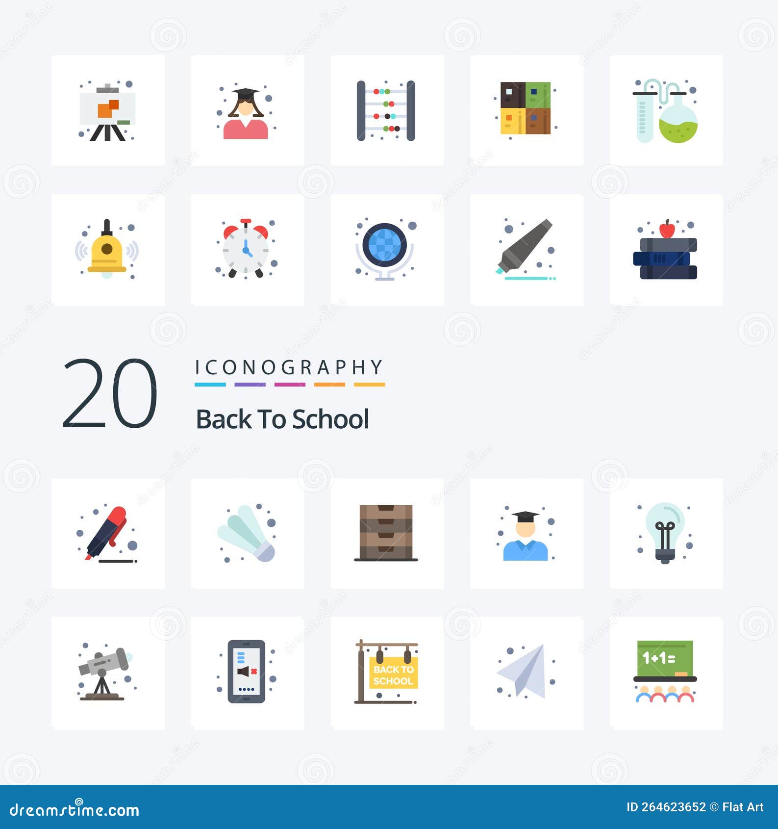 20 Back To School Flat Color Icon Pack Like Creative School Document ...