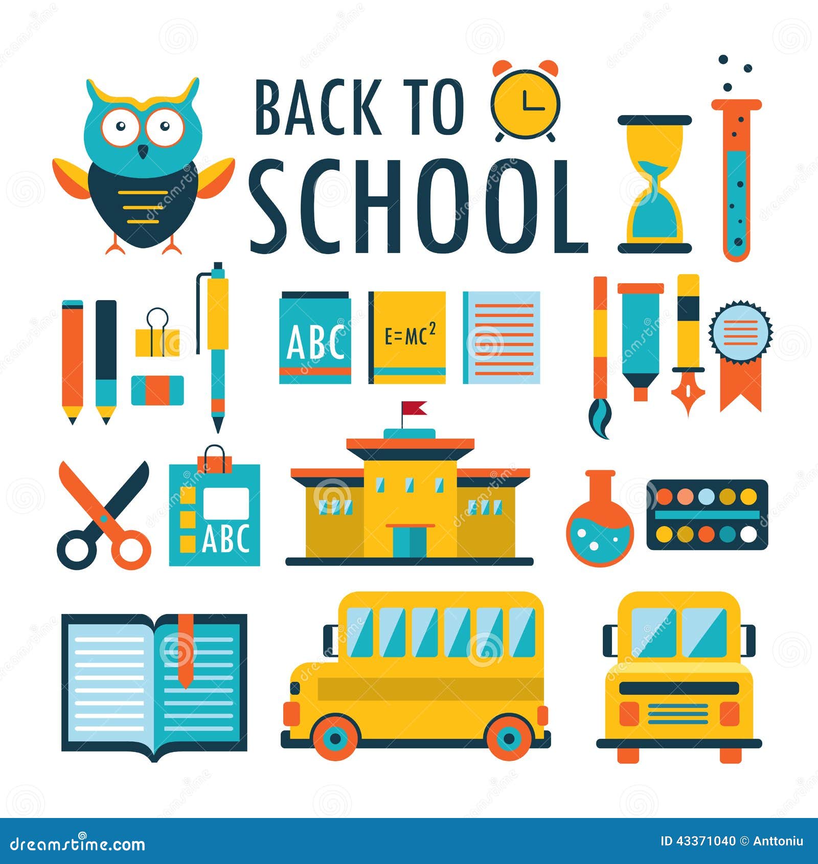 Back To School Flat Design Icons Set Isolated on White Part 2 Stock ...