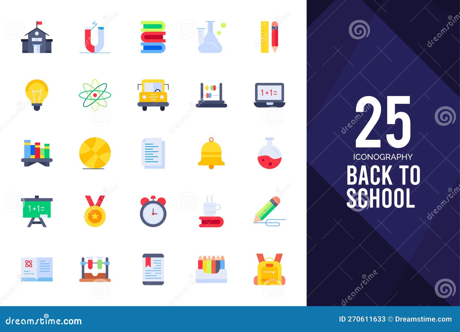 25 Back To School Flat Icon Pack. Vector Illustration Stock Vector ...
