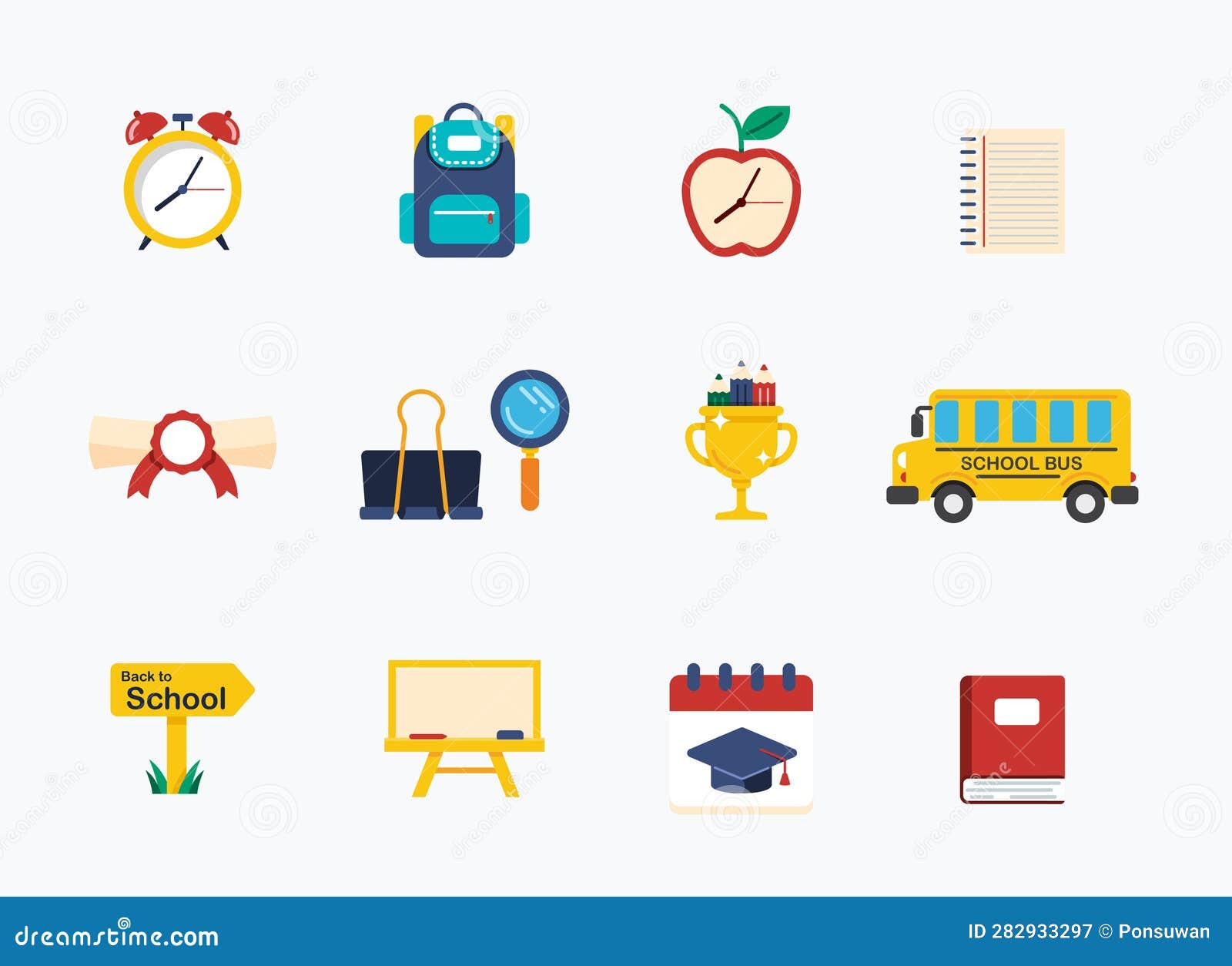 Back To School Flat Icons Set. School Element Icon Learning Concept ...