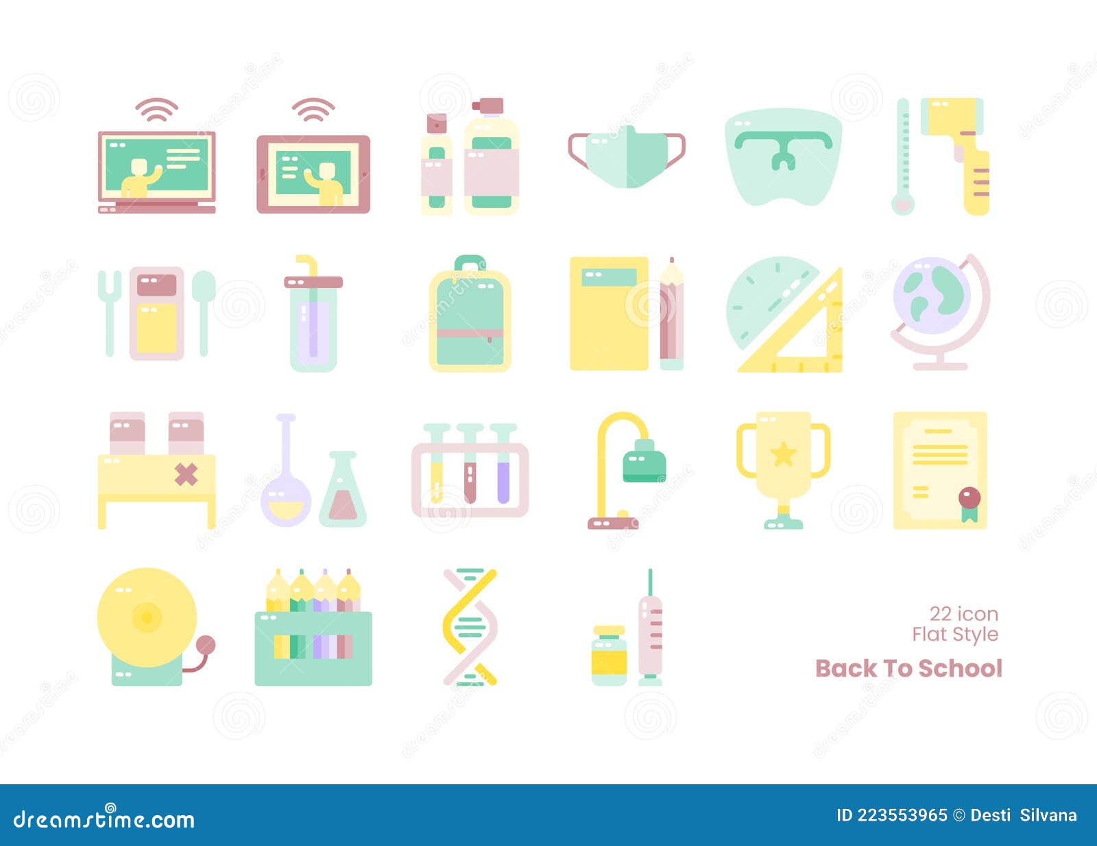 Back To School Flat Style Icon Set Stock Vector - Illustration of ...