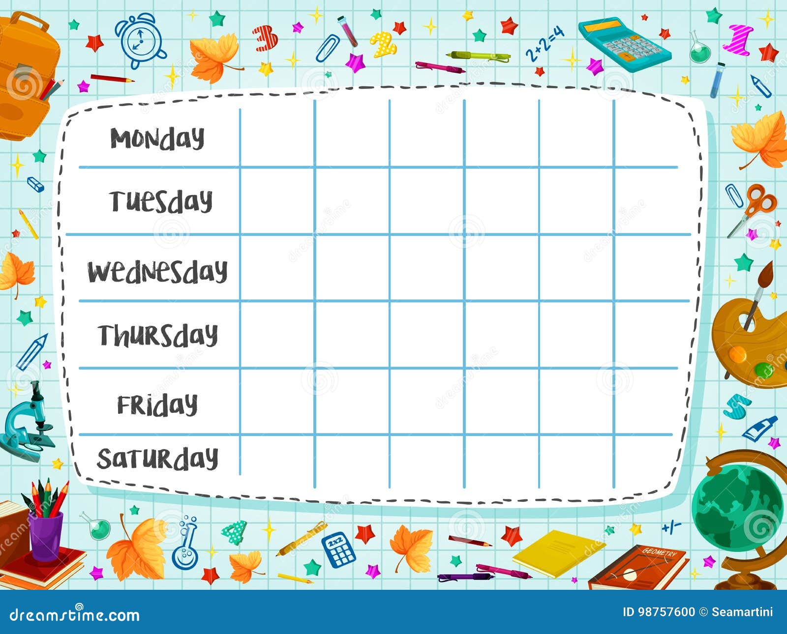 Back To School Flat Vector Timetable Schedule Stock Vector ...