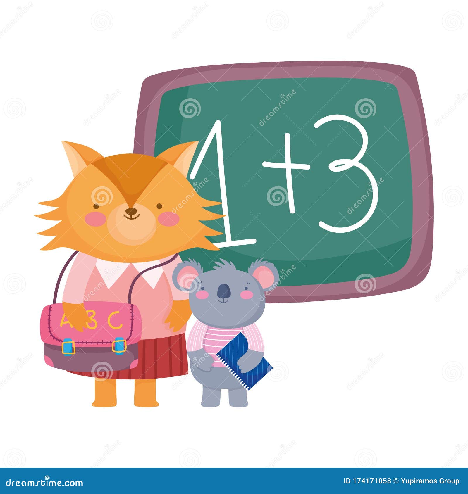 Back To School, Fox and Koala with Book Bag Chalkboard Stock Vector ...