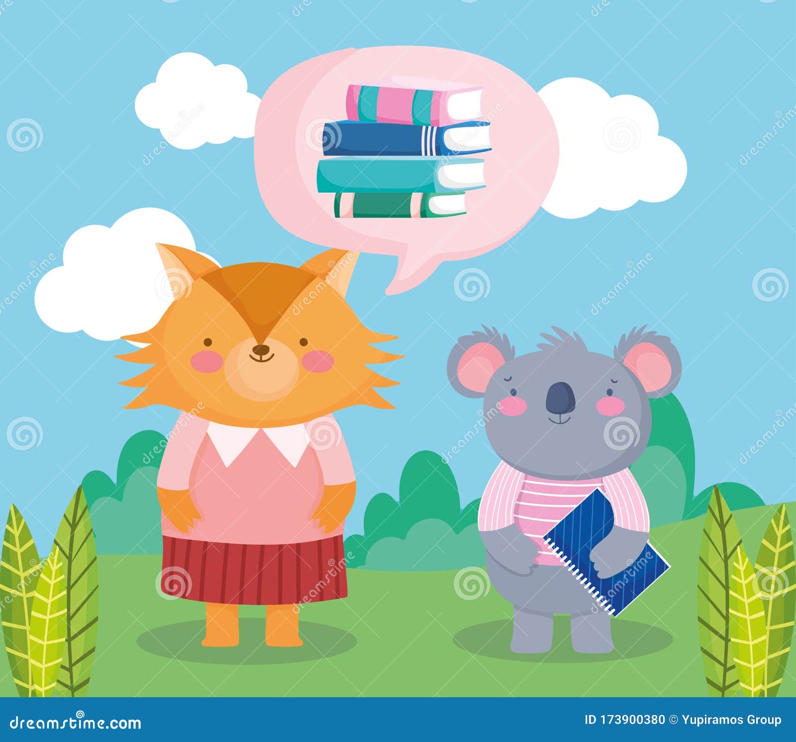 Back To School, Fox Koala Books with Notepad Cartoon Stock Vector ...