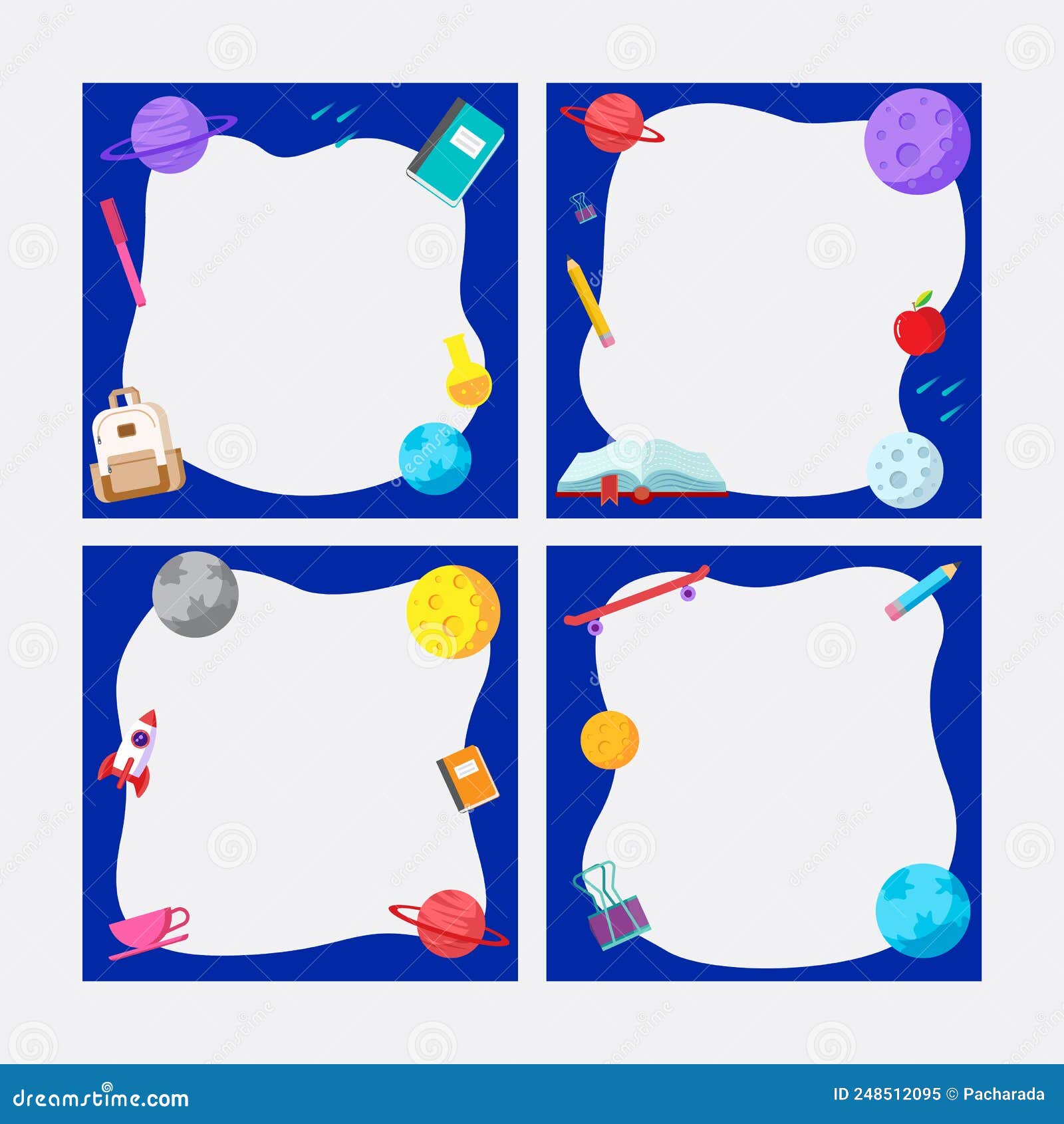 Back To School, Frame Square Template Banner, Kids Vector Illustration ...